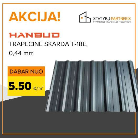 Akcija Trapecinė stogo skarda T-18 - 5,50 eurų/m2 - Skelbiu.lt