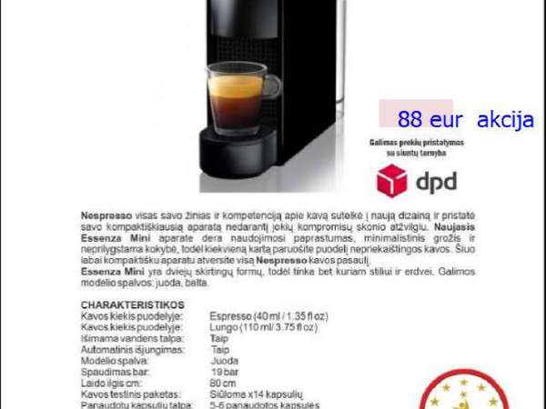 Nespresso Essenza Mini kapsulinis kavos aparatas - Skelbiu.lt
