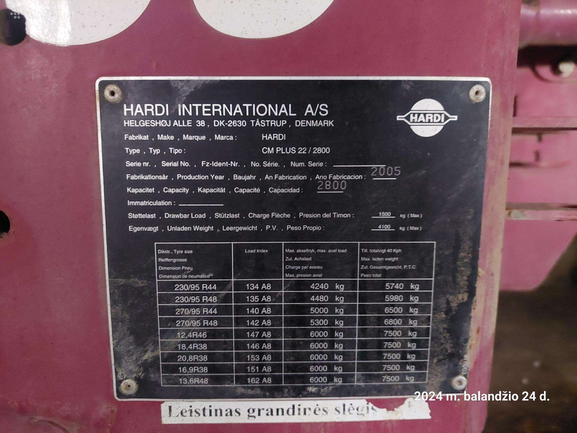 Hardi, sprayers 2005 m., | A26121264